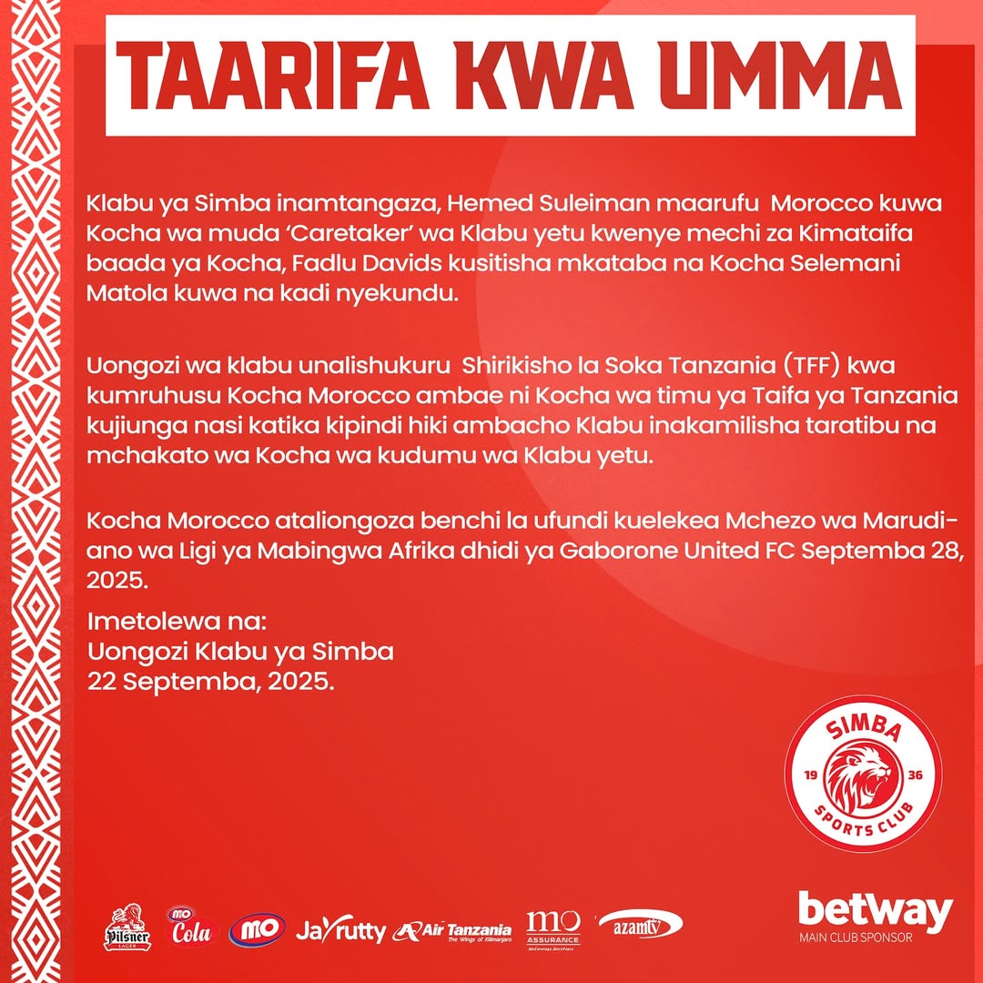 SIMBA Wathibitisha Kuachana na Kocha FADLU, Hii Hapa Taarifa Rasmi ...